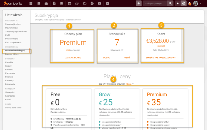 Ustawienia subskrypcji